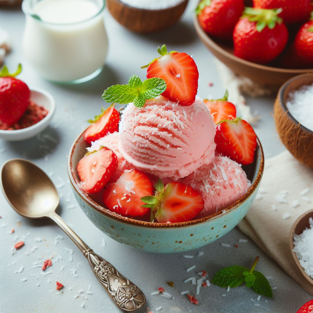 Sorvete de Morango e Coco Vegano Low Carb